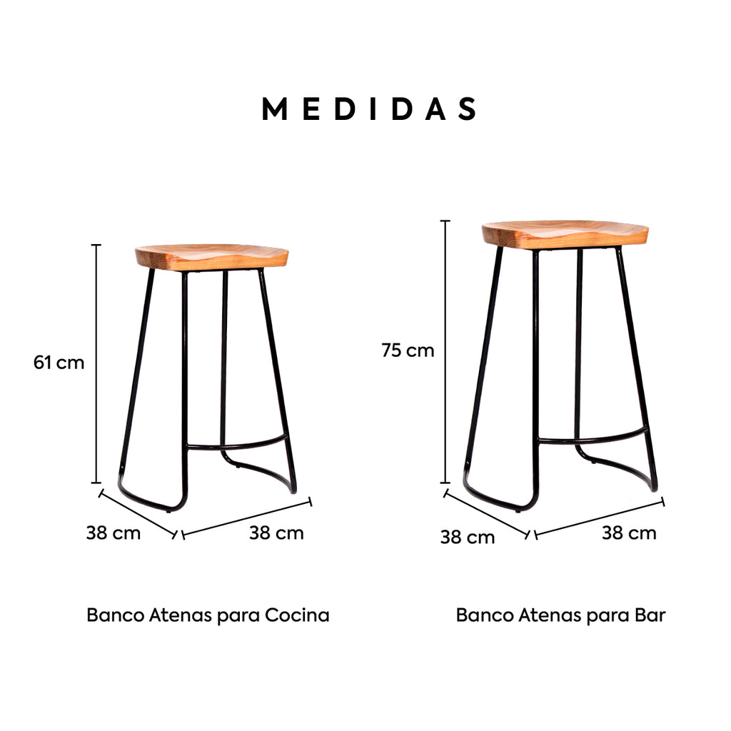 Set de 4 Bancos de Cocina Atenas de Madera – SPAACIO Design Central